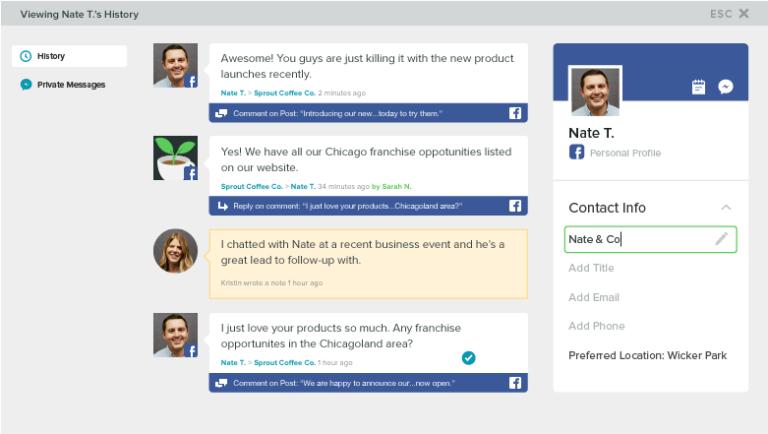 Facebook Contact View With Message History | Sprout Social